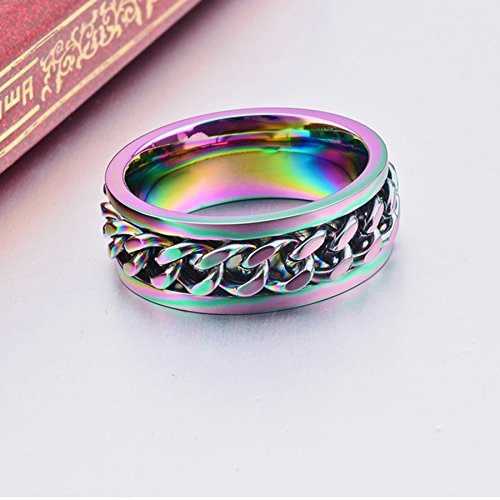 JAJAFOOK Jewelry 8mm Colorful Chain Design Stainless Steel Spins Rings for Unisex Wedding Bands Ring