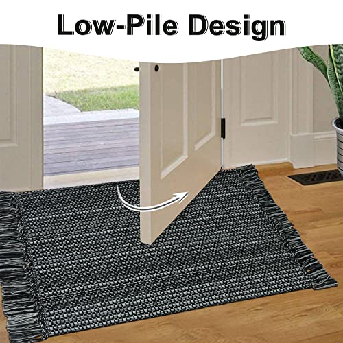 Uphome Washable Hallway Runner Rug, 2' x 6' Cotton Reversible Kitchen Rug Runner, Black Long Laundry Room Rug, Modern Farmhouse Woven Carpet for Bathroom Entryway Bedroom Foyer