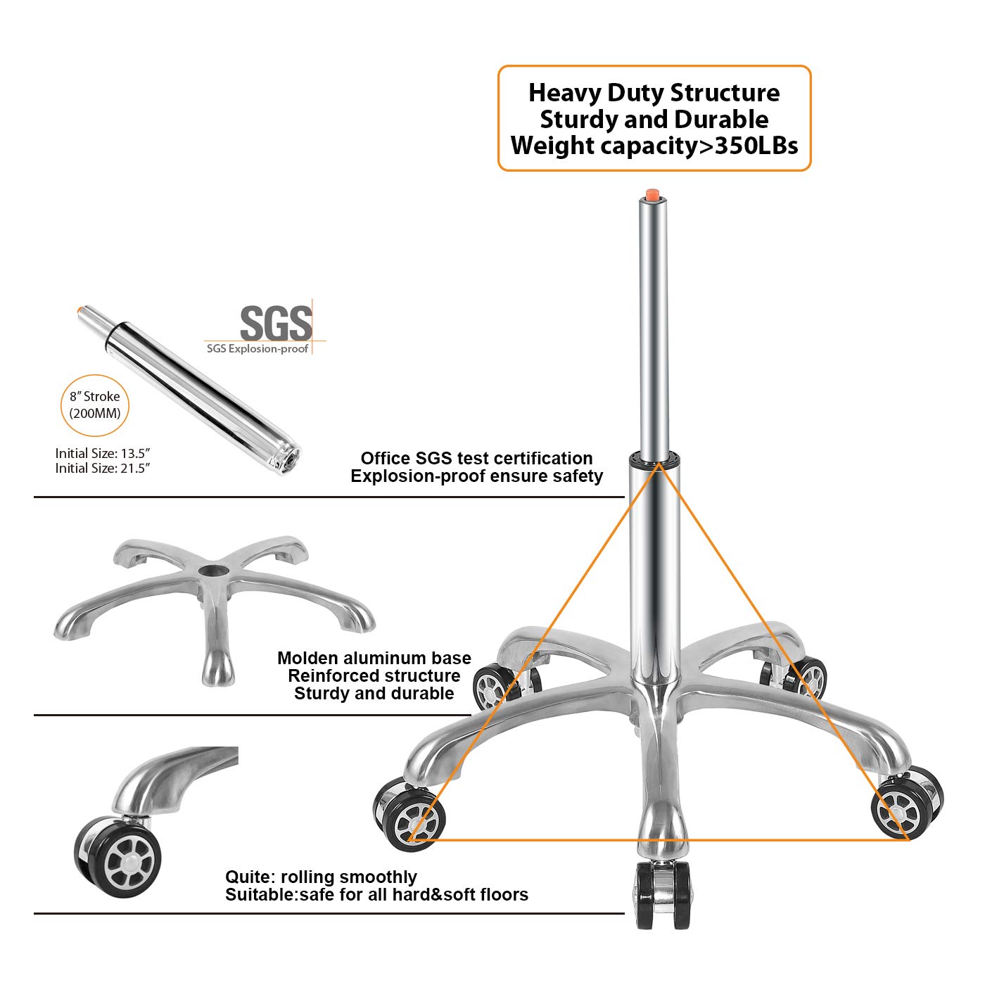 Hydraulic Rolling Stool Desk Chair Drafting Adjustable with Backrest Heavy Duty for Office Kitchen Medical Dentist Shop and Home (Without Footrest)