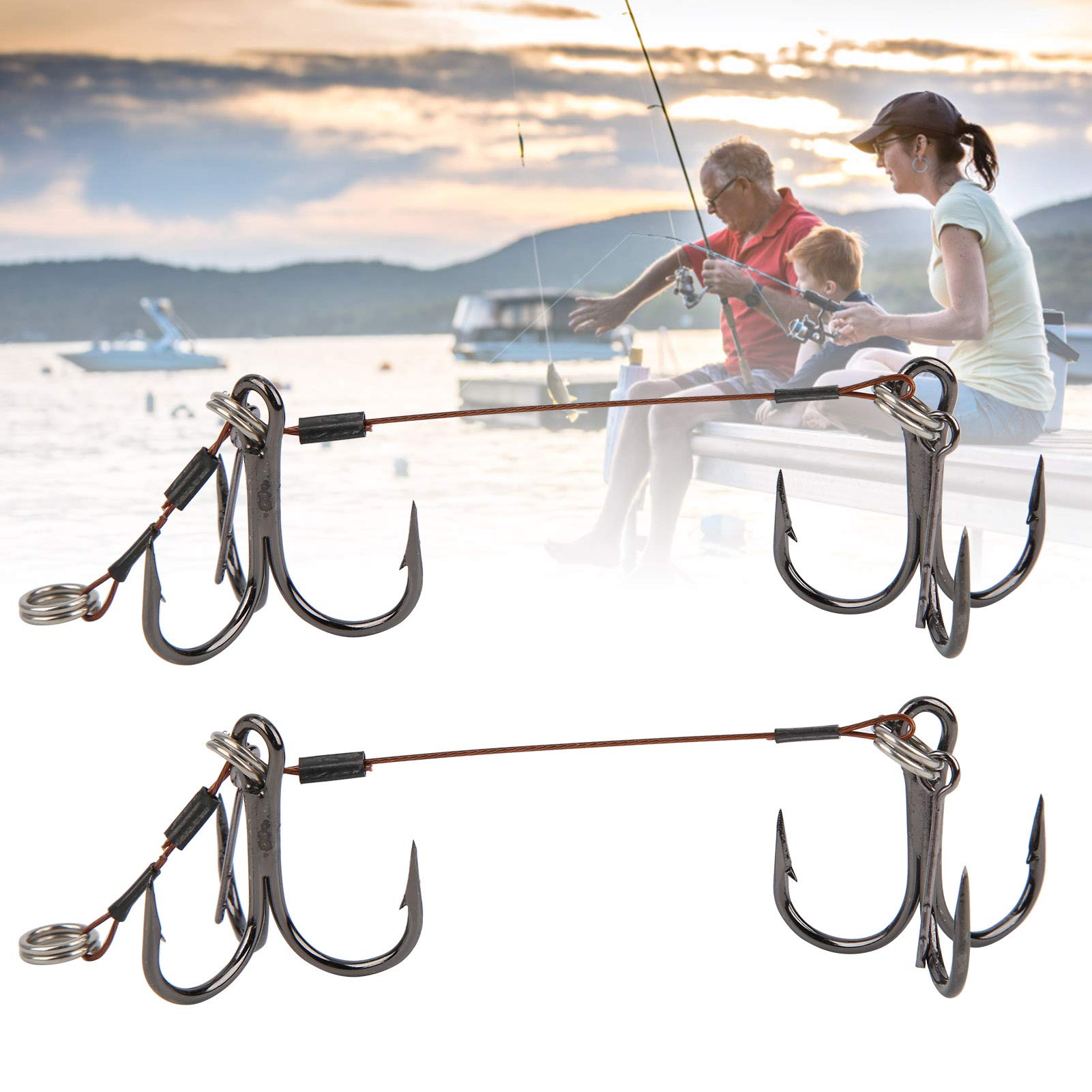 Natudeco 2PCs Triple Fishing Hook, Premium Quality Fishing Tackle Durable Barracuda Hook Line with Sharpened Corners for Saltwater and Freshwater Fishing