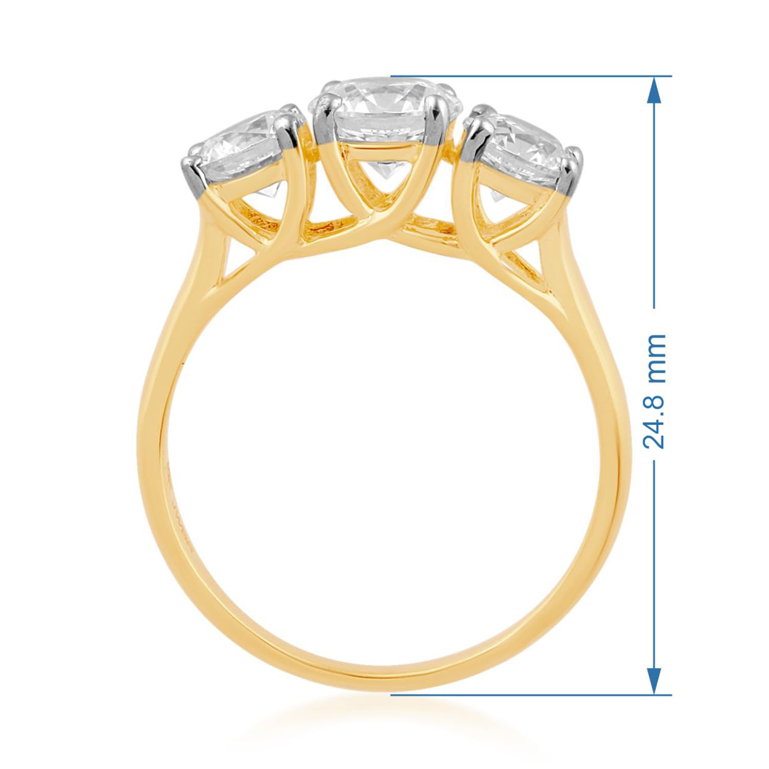 Jewelili 10K Yellow Gold 6.3 MM and 5 MM Round Cubic Zirconia Anniversary Ring, Size 8