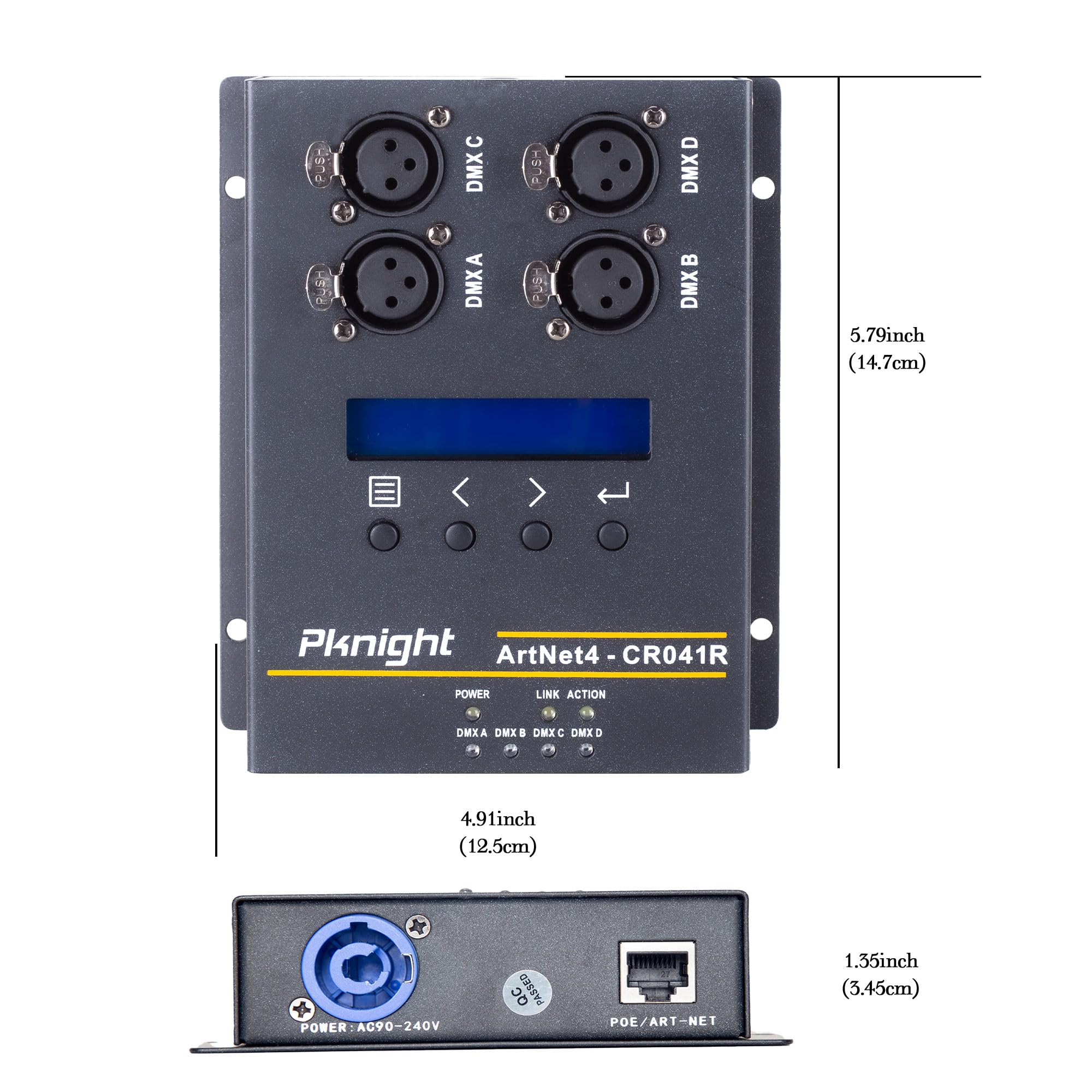 Pknight Bi-direction ArtNet DMX 2048 Ethernet Lighting Controller Interface,4 Universe/Truss Mountable/PoE CR041R