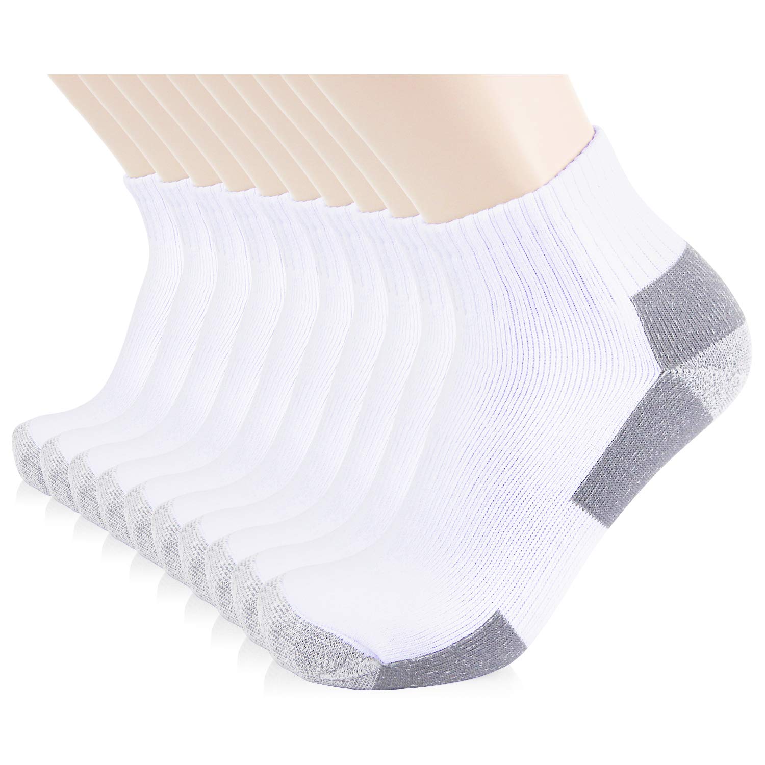 JOURNOW 10 Pairs Men's Cotton Extra Heavy Cushion Low Cut Socks (10-13, White+Light Gray, numeric_10)