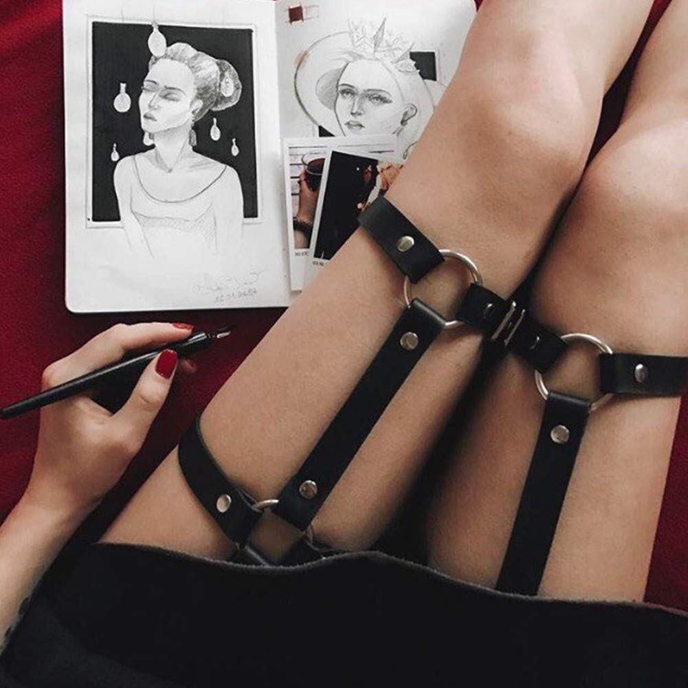 LISBLIER Women Leg Harness Caged Thigh Holster Garters Harajuku Adjustable Punk Leather Waist Gothic Rings Belt