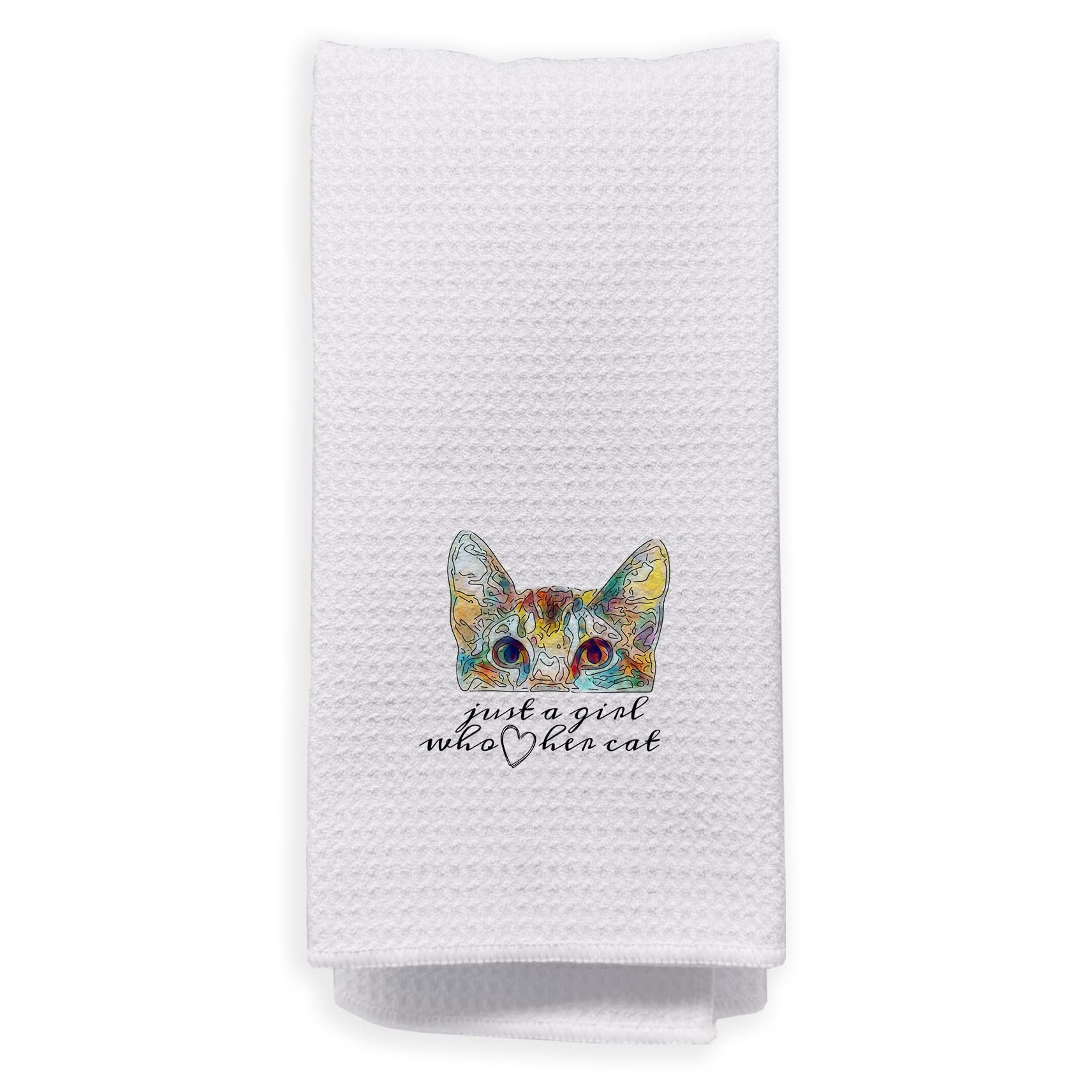 NEGIGA Just A Girl Who Loves Her Cat Dish Cloths Towels 24x16 Inch,Funny Colorful Cat and Butterfly Silhouette Decor Decorative Dish Hand Towels for Kitchen Bathroom,Cat Lover Girls Gifts