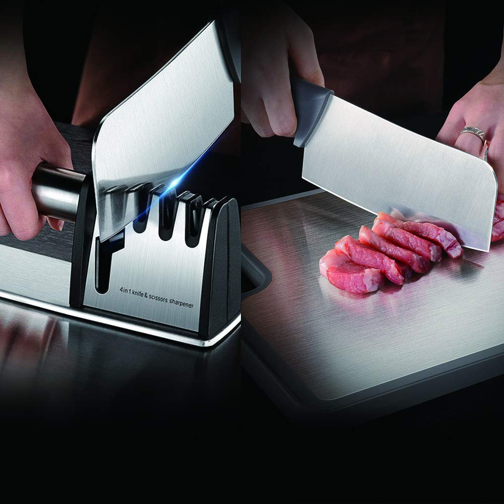 Kitchen Knife Sharpener,3-Stage Speed Sharpening Restore Knives with Non-slip Base and Esay to Use (Silver)