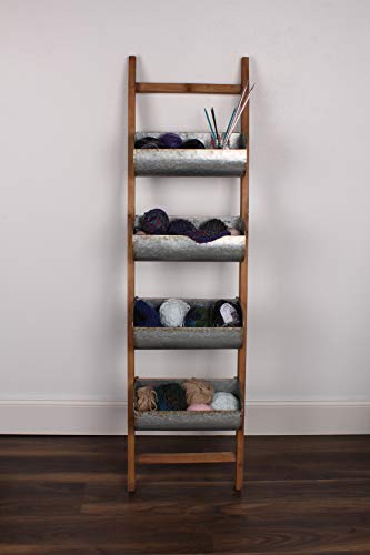 Kate and Laurel Pothos Wood and Metal Leaner Storage Bin Ladder, Rustic Brown