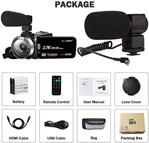 KOMERY Video Camera for YouTube Vlogging Digital Camera Camcorder with Microphone 30MP 3.0 Inch Camera 1080P 30FPS FHD 270 Degree Rotation Screen 16X Digital Zoom Camera for YouTube Video Recorder
