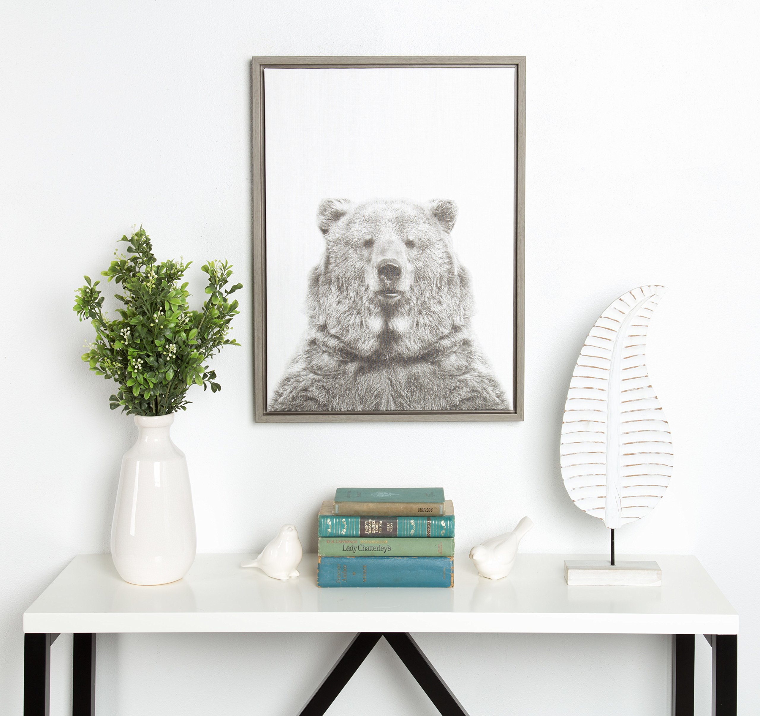 Kate and Laurel Sylvie Bear Animal Print Black and White Portrait Framed Canvas Wall Art by Simon Te Tai, 18x24 Gray