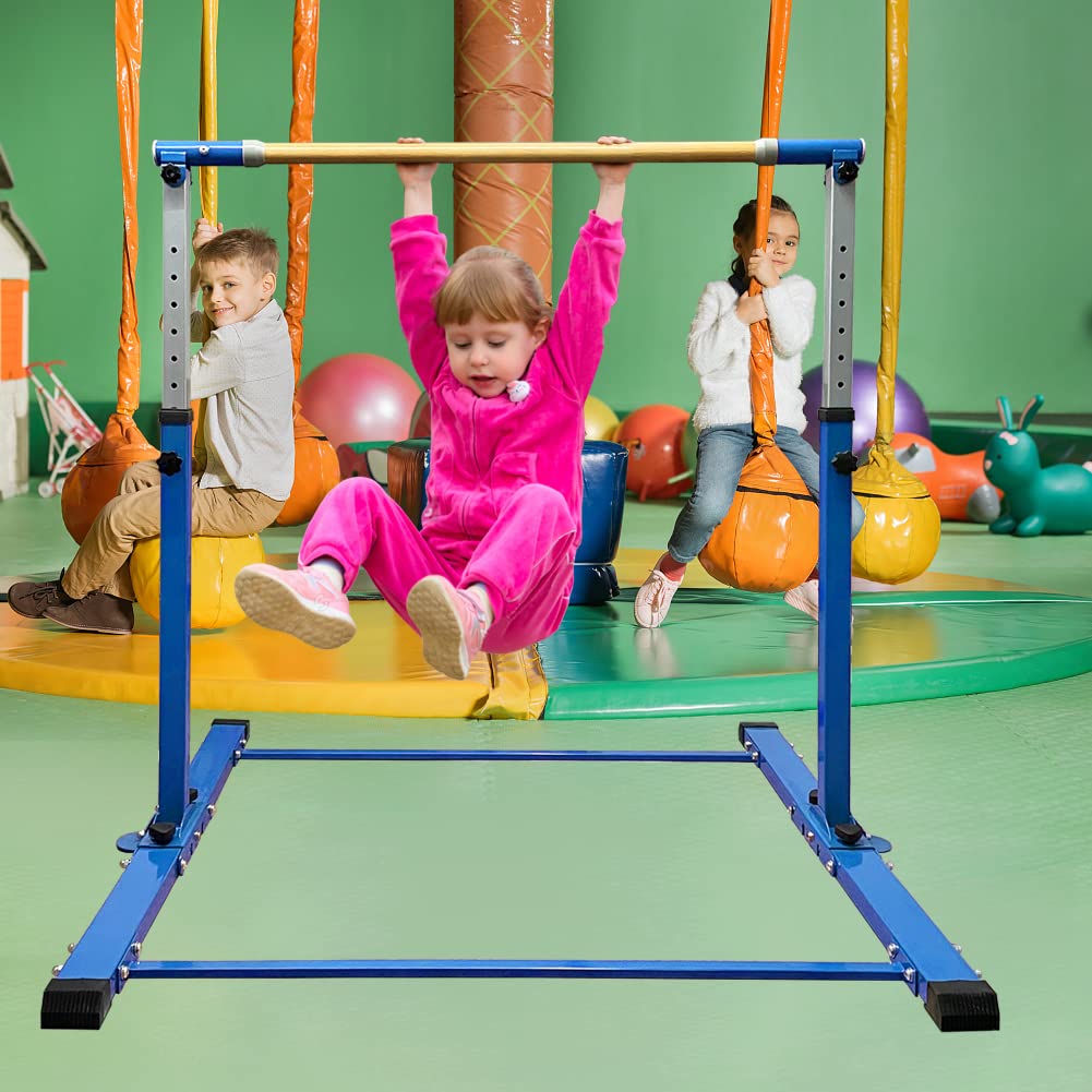 JC-ATHLETICS Foldable & Movable Gymnastic Kip Bar/Junior Training Bar/3' to 5' Adjustable Height,Home Gym Equipment,Ideal for Indoor and Home Training,1-4 Levels,260lbs Weight Capacity1