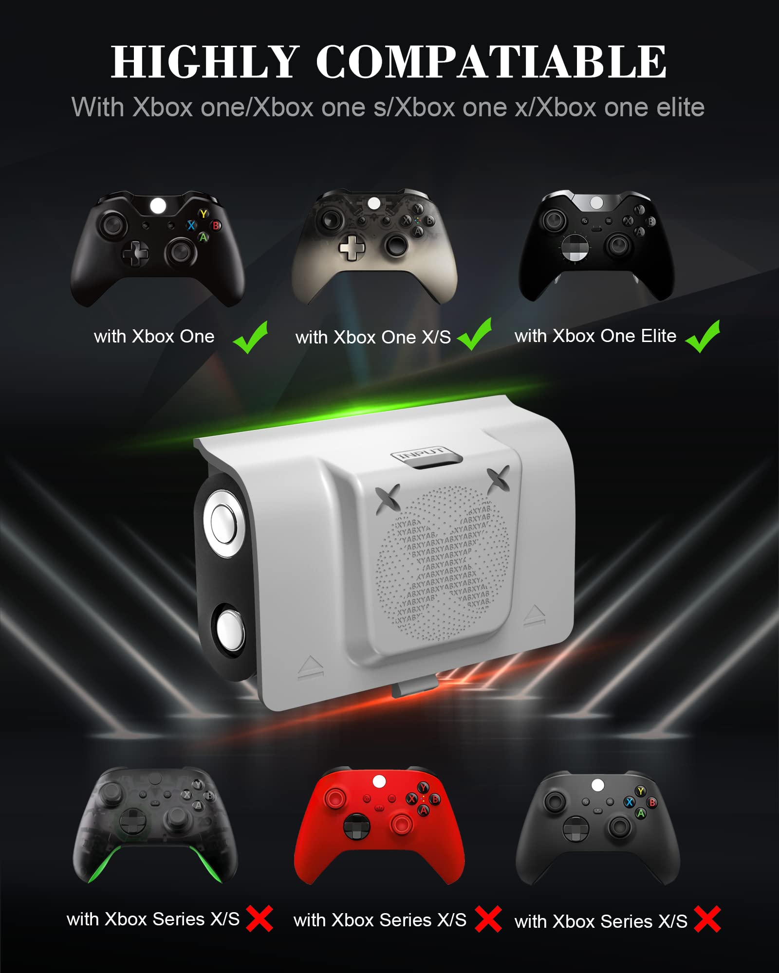 Rechargeable Battery Pack for Xbox One/Xbox One S/Xbox One X/Xbox One Elite, 2600mAh Play and Charge Kit with 9.8FT USB Charging Cable and LED Indicator for Xbox Wireless Controller with cover-White
