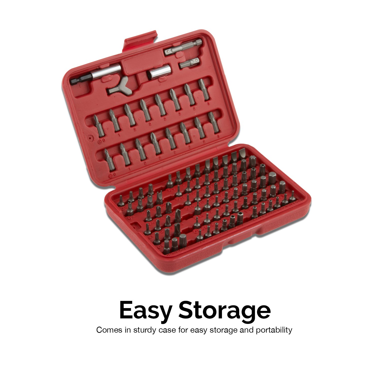 NEIKO 10048A Security Bit Set 100-Piece Set Cr-V Steel 1/4-inch Adapters Phillips Slotted Hex Torx Star Tamperproof Pozi Square Spanner Torque Tri-Wing Clutch Spline Wing Nut, Security Torx Bit Set