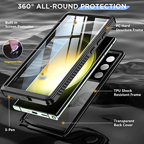 Temdan for Samsung Galaxy S23 Ultra Case,Waterproof Built-in Lens & Screen Protector[Full Body Shockproof][12 FT Military Drop Proof][Dustproof][IP68 Underwater] Case for Galaxy S23 Ultra 6.8’’-Black