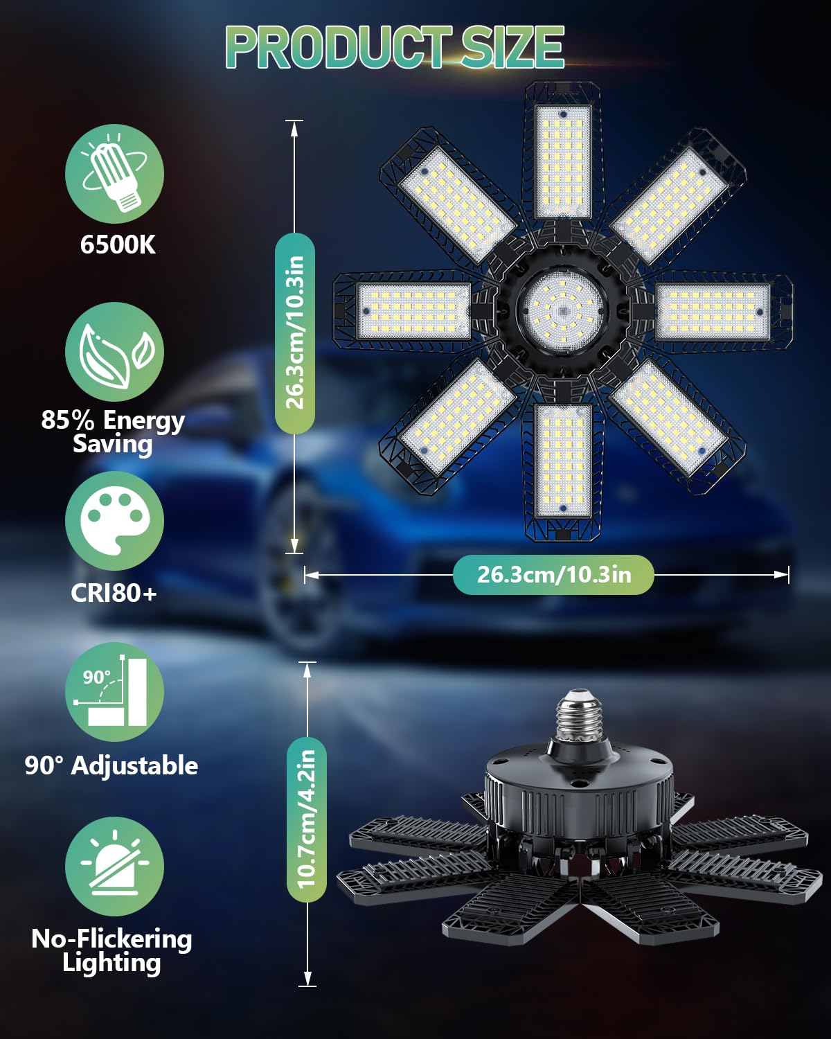 YIBEYYDS LED Garage Lights Garage Light - 240W 24000LM Garage Lights Ceiling LED,6500K LED Garage Ceiling Lights with 8+1 Deformable Panels Support E26/E27 for Garage, Workshop, Basement (2)