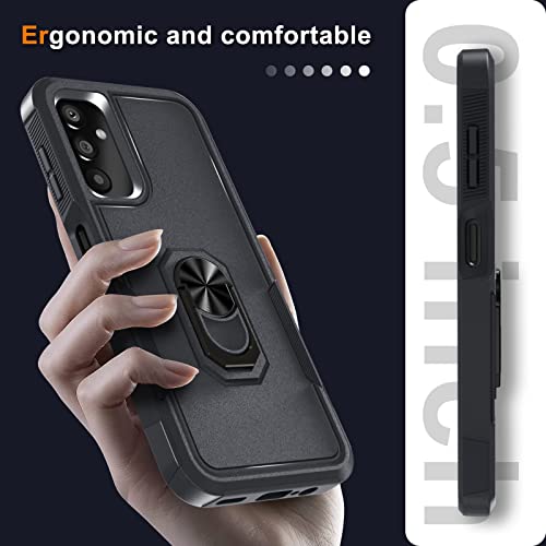 WRJ for Samsung Galaxy A14 4G LTE/5G Case with Screen Protector,[Military Grade][Shockproof Protection][Built-in Ring Kickstand] Heavy Duty PC+TPU Dual Layer Case Cover - Black