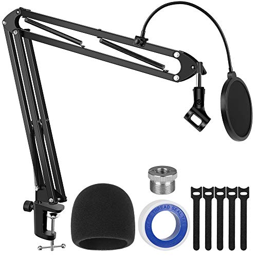 InnoGear Microphone Stand, Upgraded Mic Stand Max Load 4.0 lb Boom Scissor Arm Stand with Windscreen, Pop Filter, 3/8" to 5/8" Screw Adapter, Mic Clip and Cable Ties for Blue Yeti and Other Mic
