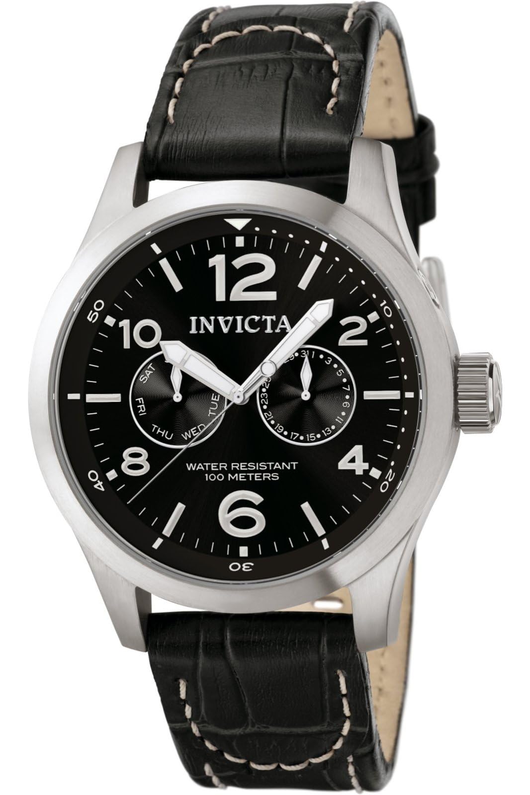 Invicta Men's 0764 I-Force Stainless Steel Watch with Black Leather Band
