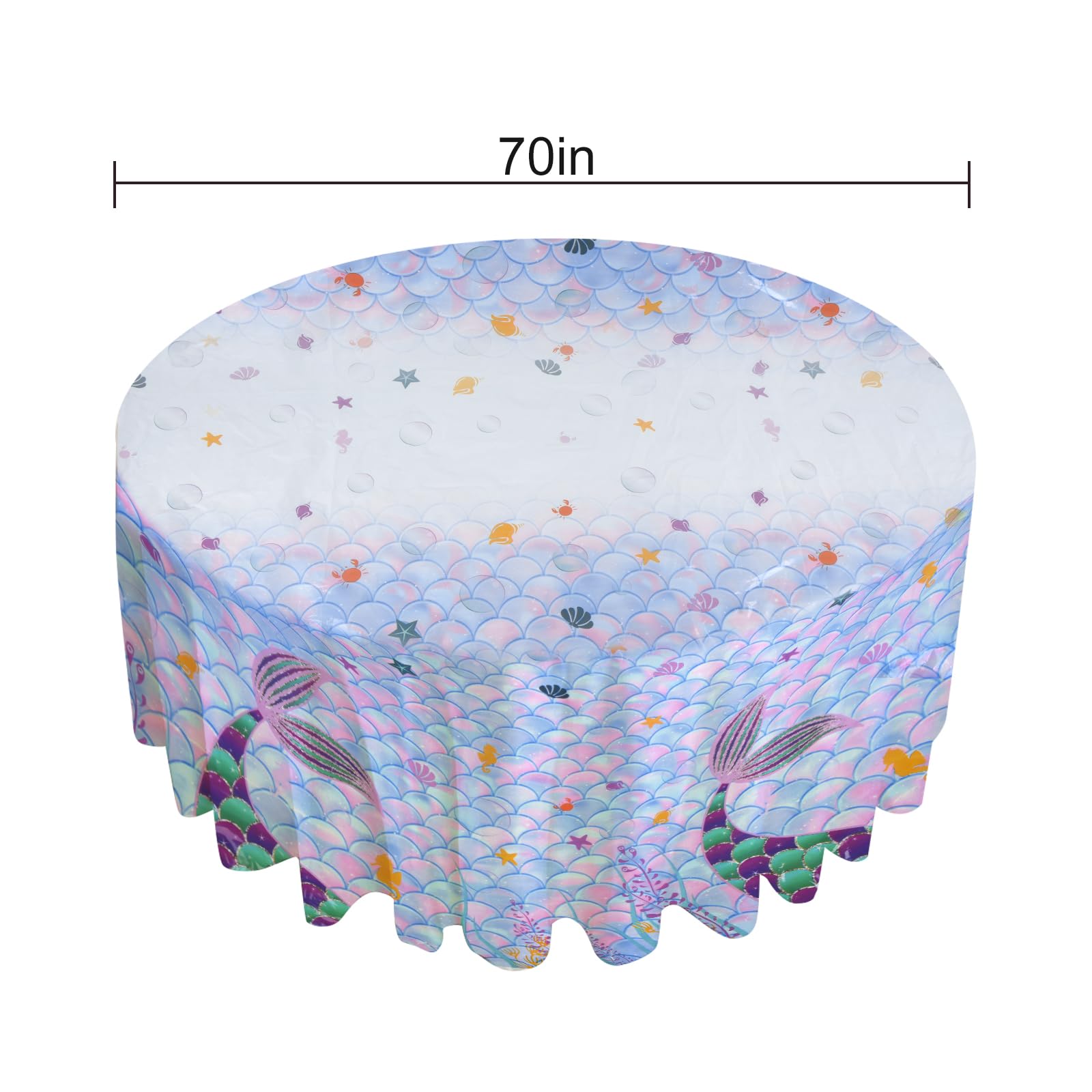 YiePhiot 3 Pcs Baby Shower Tablecloth,Baby Shower Round Tablecloth,Mermaid Party Decoration Table Covers,Plastic Table Cover for Baby Shower Party Compatible for a 70inch Round Table