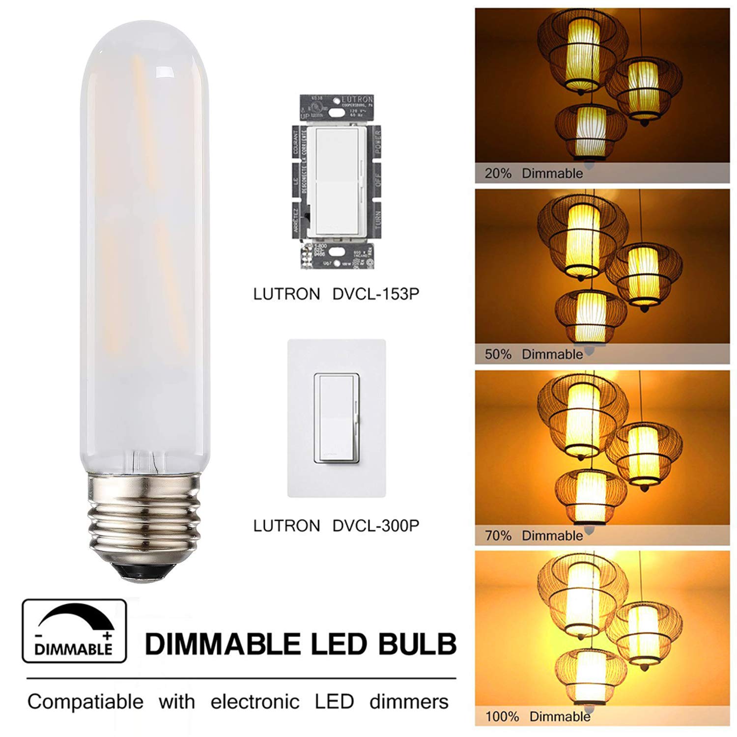 LEOOLS T10 Led Frosted Bulb, 8W Dimmable Tubular LED Light Bulb, 75 Watt Incandescent Bulb Equivalent, 2700K Soft Warm White, Frosted Glass, E26 Base, for Cabinet Display Cabinet etc,3 Pack.