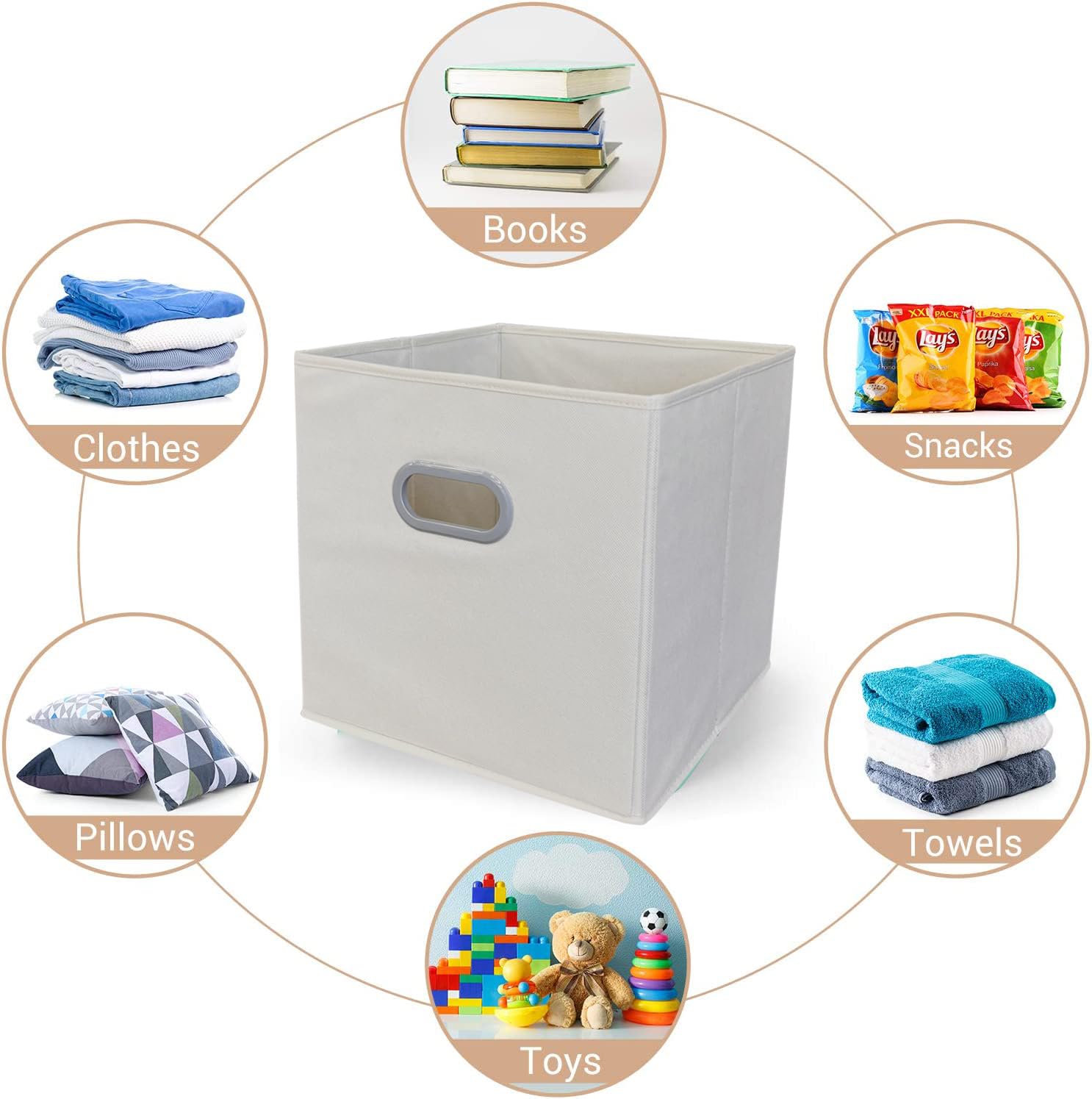 YXPIGG Collapsible Fabric 12 Inch Storage Cube with Handles, 6 Pack Foldable Organizer Bins for Shelves Closet Bedroom Nursery 12"x12"x12" White