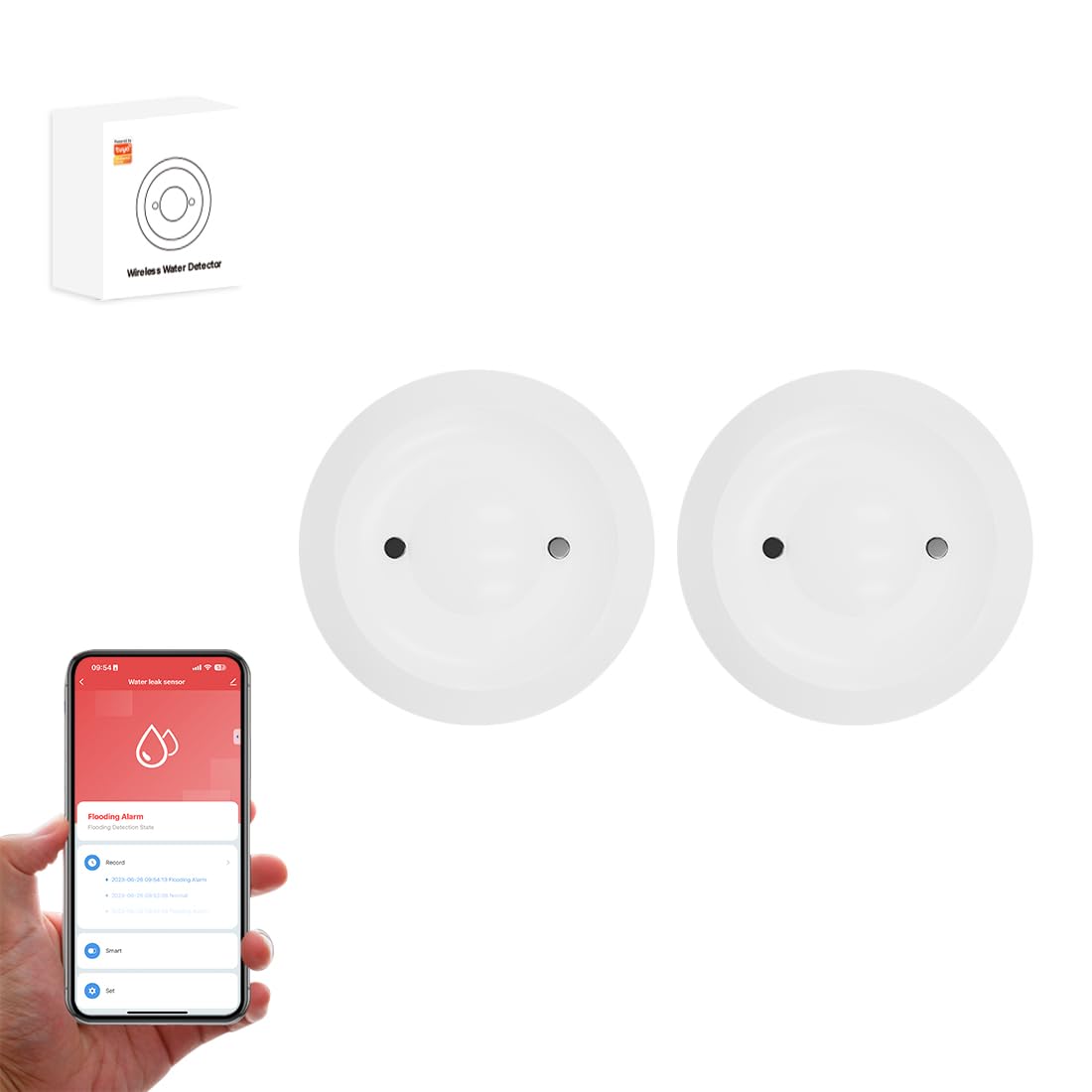 IHSENO Zigbee Water Leak Detector with App Alerts, Smart Water Sensor for leaks Requires Zigbee Hub, Monitor Water Leaks for Kitchens,Basements,Bathrooms (1)