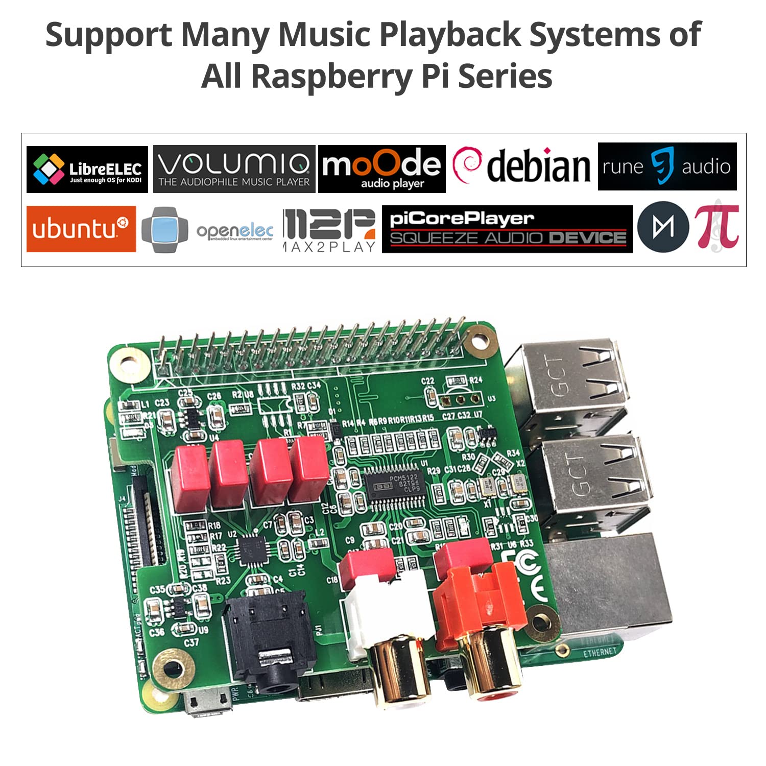 InnoMaker Raspberry Pi HIFI DAC HAT PCM5122 HIFI DAC Audio Card Expansion Board for Raspberry Pi 5 4 3 B+ Pi Zero etc. (DAC HAT)