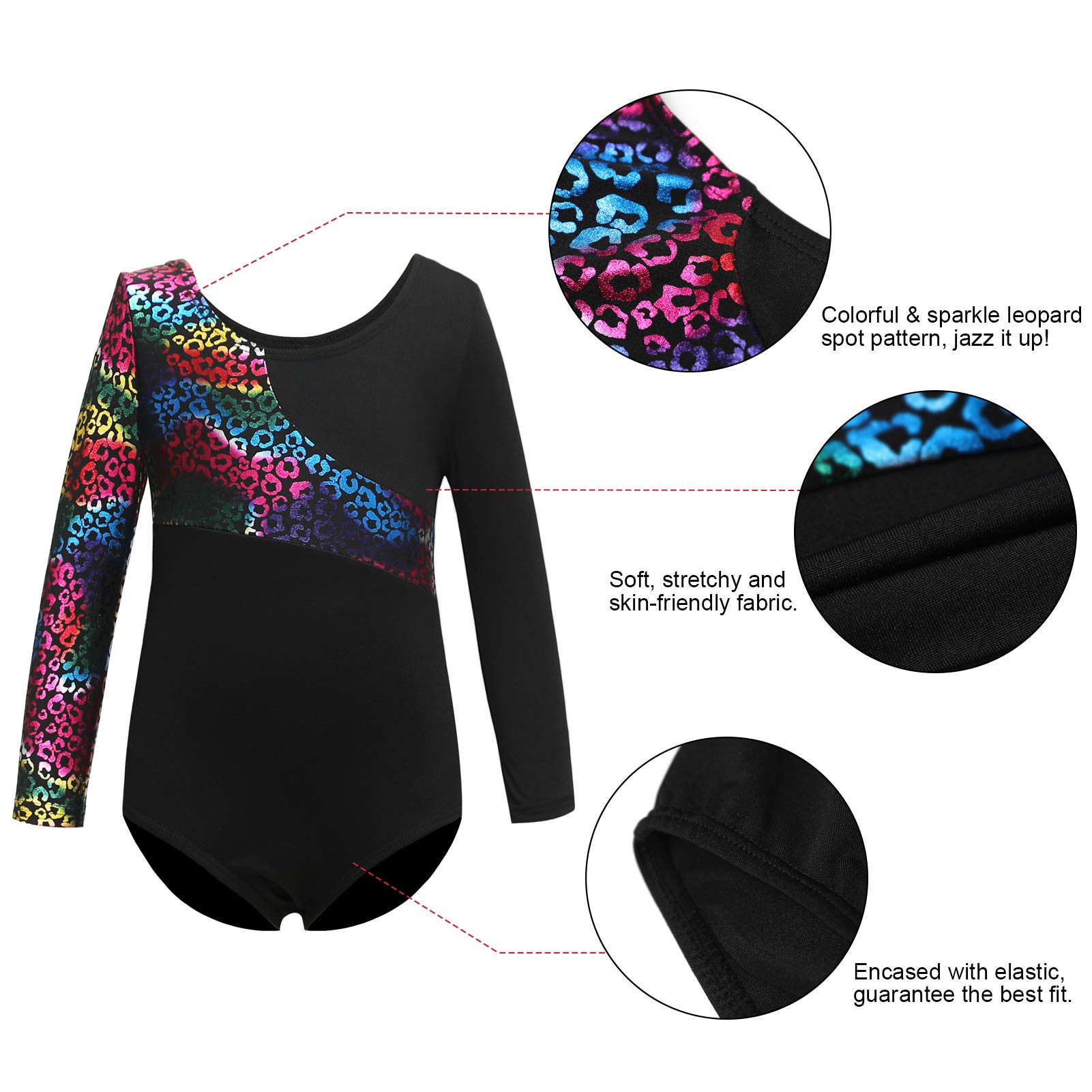 Leotards for Girls Gymnastics Sparkle Leopard Print Ballet Dance Unitards Outfit (10/12Y)