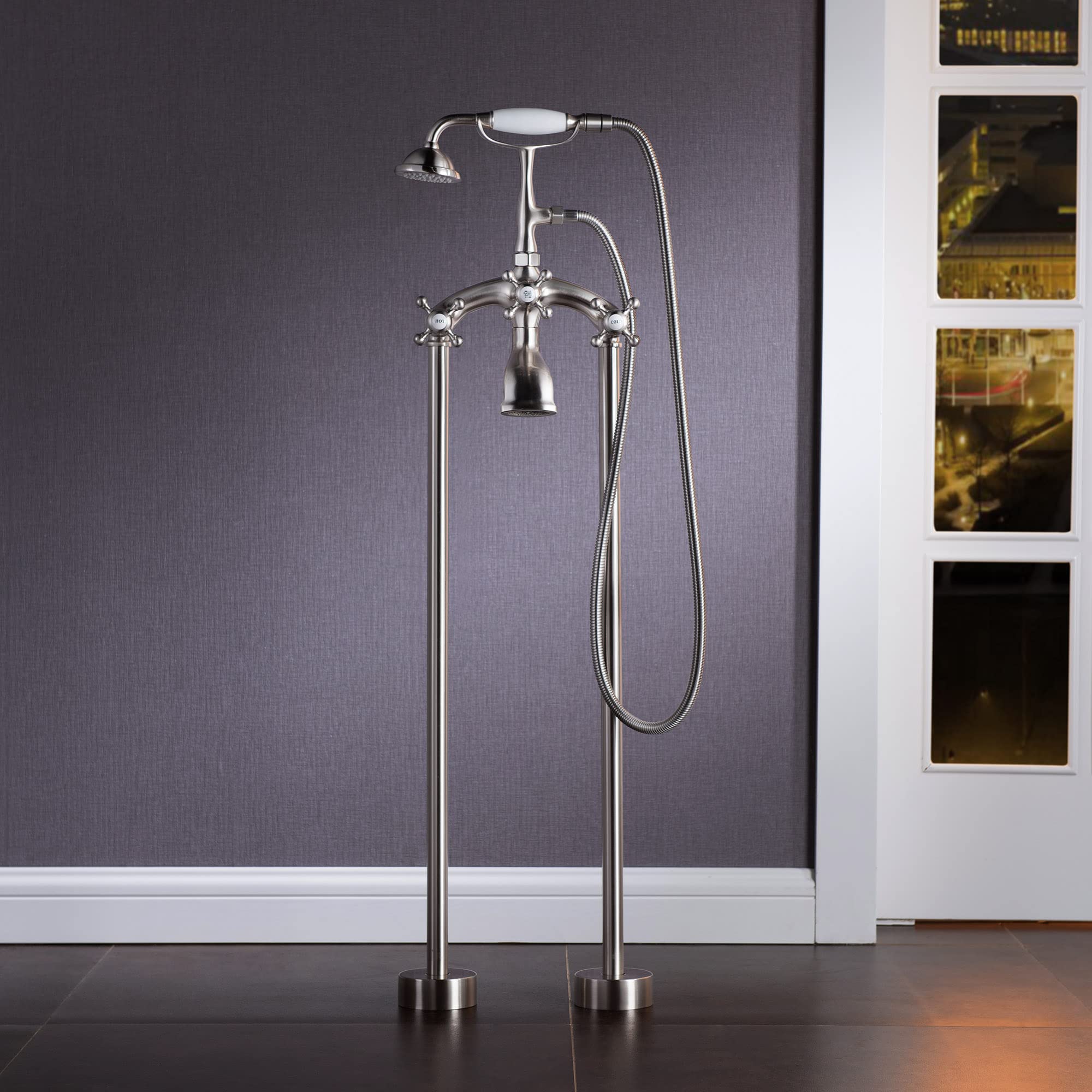 WOODBRIDGE 59" Double Slipper Clawfoot Bathtub with solid brass Polished Gold Finish drain and overflow + PG Faucet