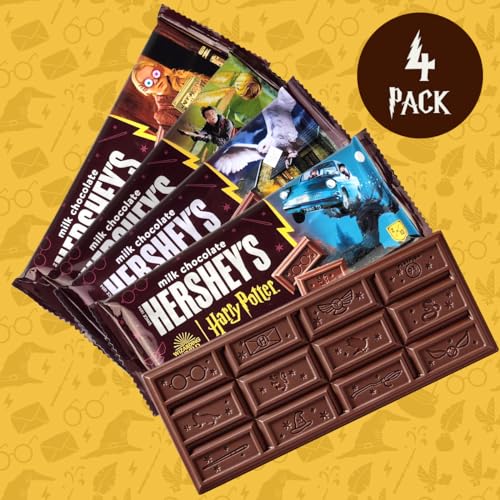 Hershey’s Milk Chocolate Harry Potter Halloween Candy Bars Bulk Pack - Individually Wrapped Full Size Candy Bars Halloween Snacks Limited Edition Designs for Kids and Adults, Gluten Free - (4 Count)