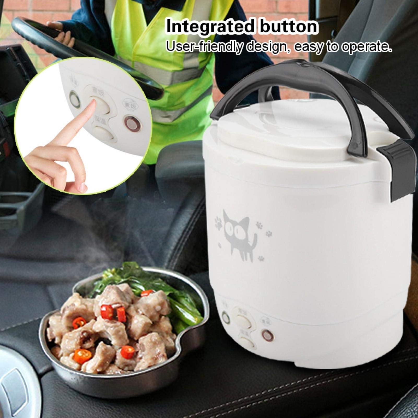 Mini Rice Cooker, Portable Travel Steamer Small Multi Cooker Rice Maker for Grains Non stick Pot Auto Keep Warm for Cooking Oatmeal Soup Rice Stews (White)
