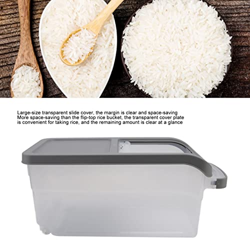 Zudoo Kitchen Food Container 10kg Food Grade PP Rice Storage Box Sliding Lid with Measuring Cup for Home Use (Grey)