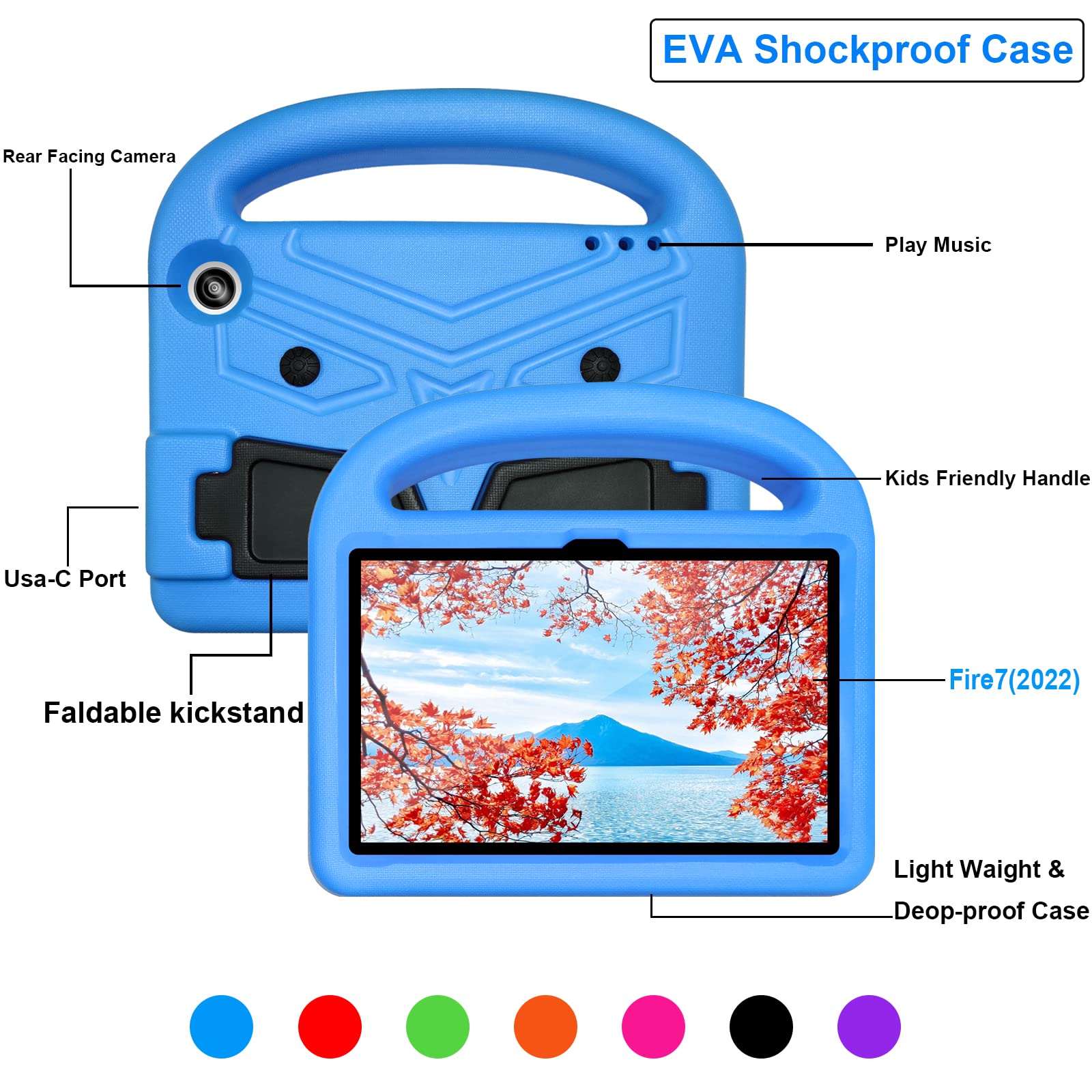 Kindle fire HD 8 Kids Case (Fits 2018 2017 2016 Version, 8th/7th/6th Gen), UGOcase Kids Friendly Kids Case for Fire HD 8 inch Tablet (6th & 7th & 8th Gen Tablet, 2016 & 2017 & 2018 Release), Blue