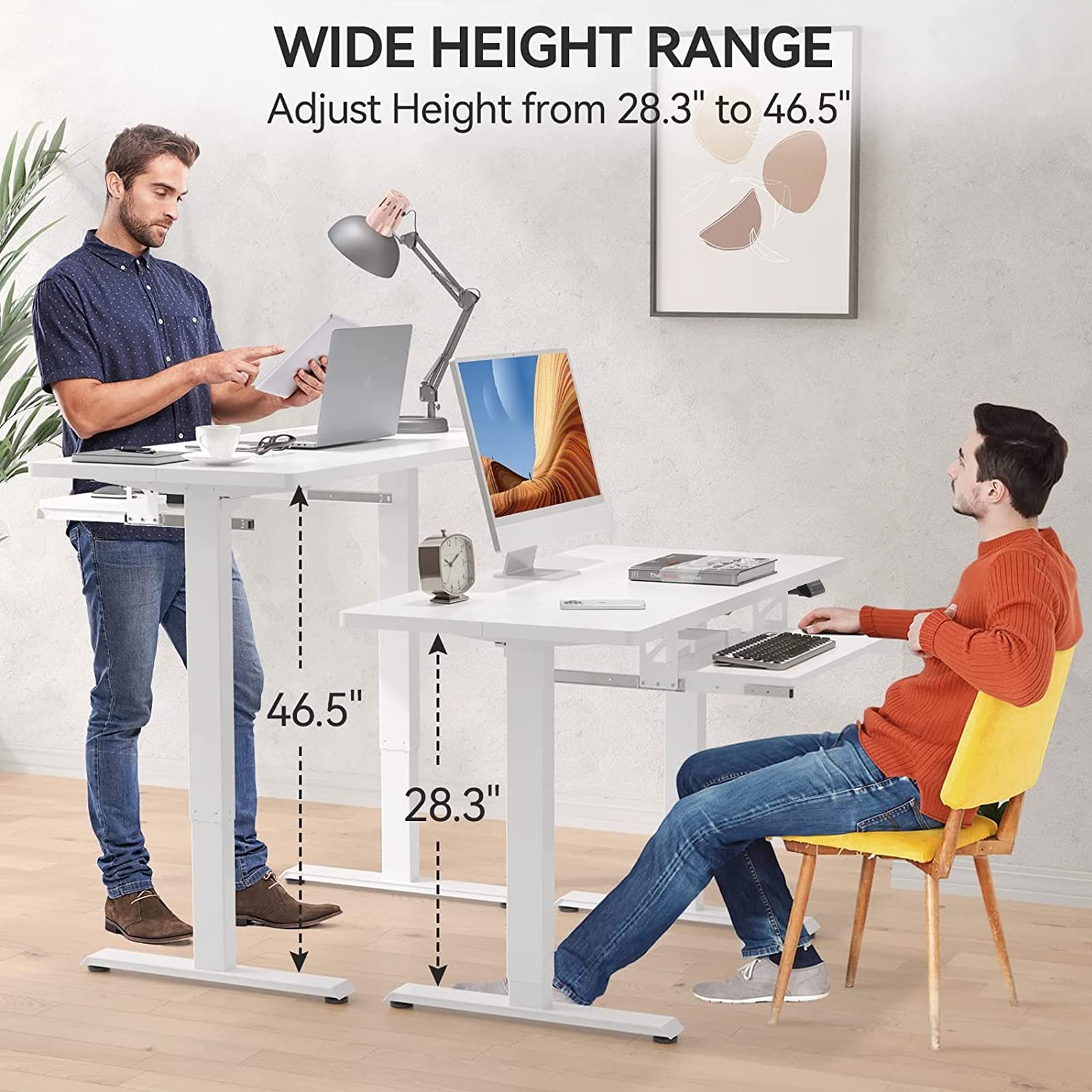 JOY worker White Electric Standing Desk with Keyboard Tray, Splice Board 48 x 24 Inches Sit Stand Up Height Adjustable Desk with Memory Controller, Ergonomic Workstation for Home Office