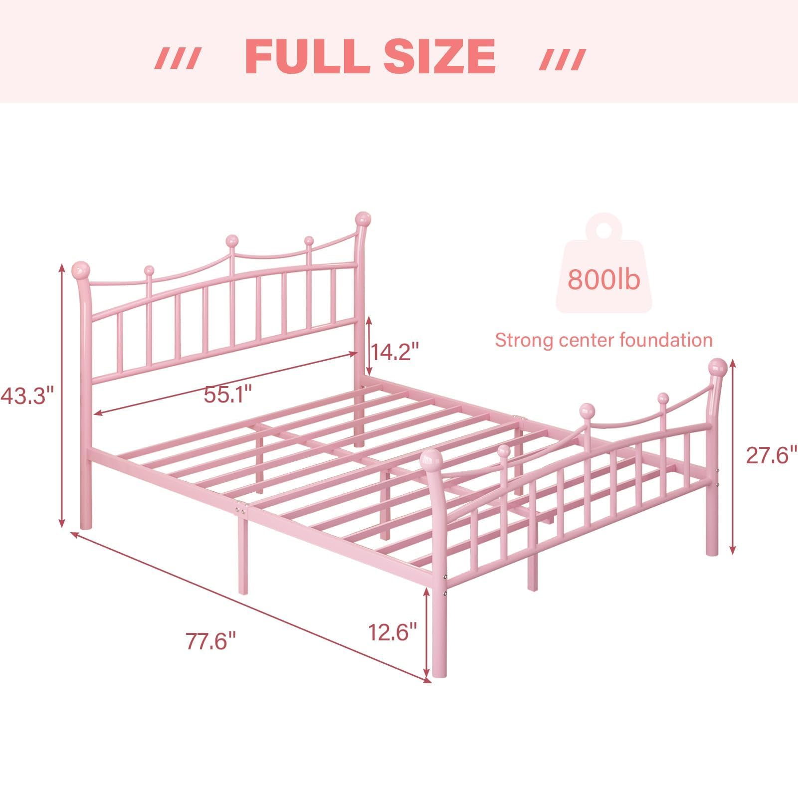 Twin Bed Frame with Crown-Shaped Headboard, Princess Bed for Kids/Girls, Heavy Duty Metal Platform Bed with Iron-Art Headboard and Footboard, No Box Spring Needed, Easy Assembly, White