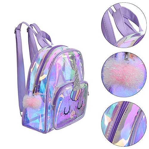 VALICLUD Clear Unicorn Backpack for Girl Holographic Backpack Clear Backpack Unicorn Transparent Backpack Clear Mini Backpack Casual Daypacks (Purple)
