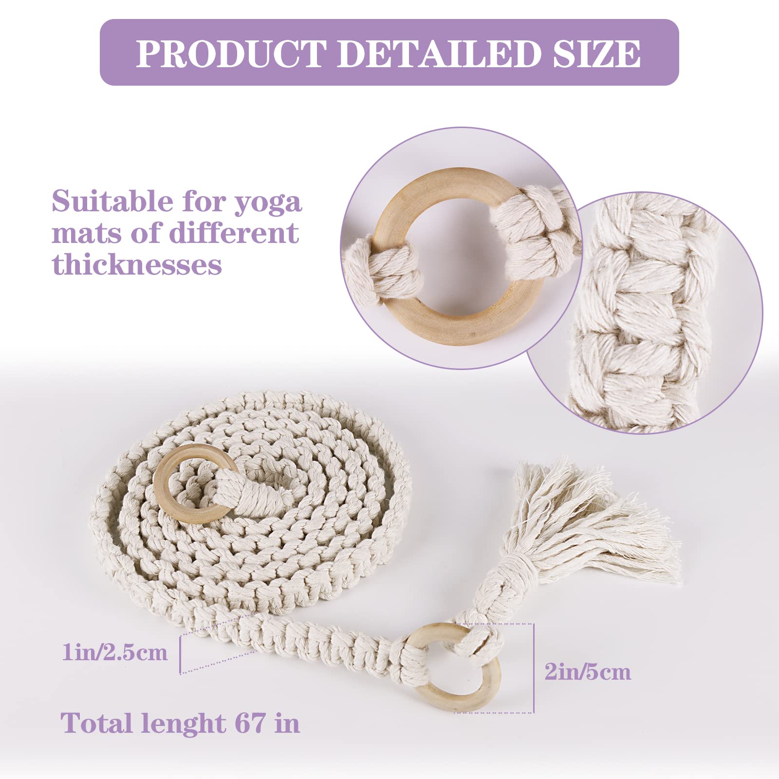 LAKETANEY Boho Yoga Mat Strap,Adjustable Yoga Mat Carrying Strap,Tassel Crossbody Yoga Mat,Suits All Mat Sizes. 83inch White YJD895210F2