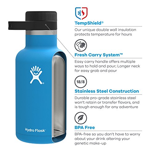 Hydro Flask 64 oz Beer Growler - Stainless Steel & Vacuum Insulated - Easy-Carry Handle - Citron