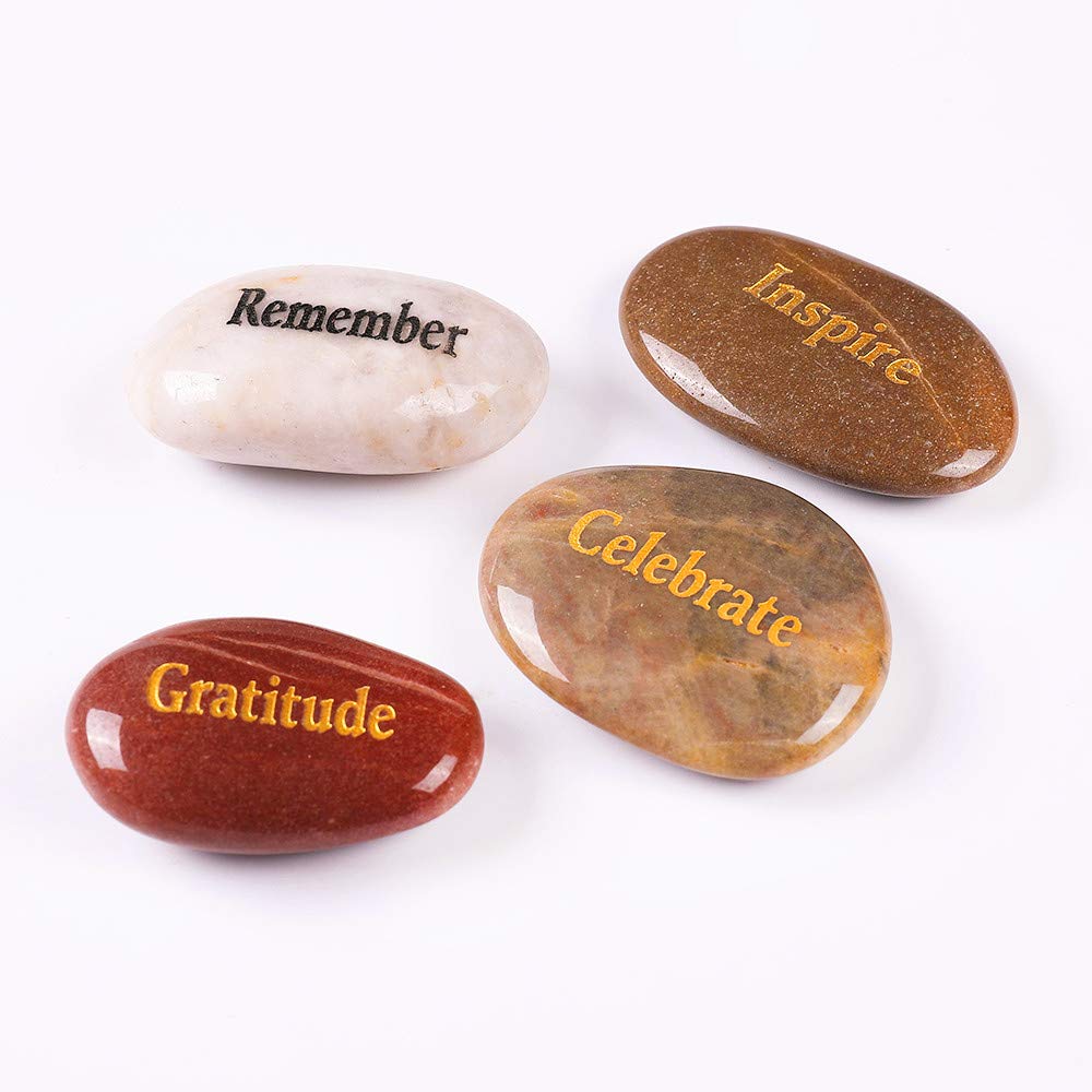 ROCKIMPACT 24pcs Inspirational Faith Stones Engraved Natural River Rocks Healing Stone Different Words (Bulk lot, Set of 24, 2β-3β Each)
