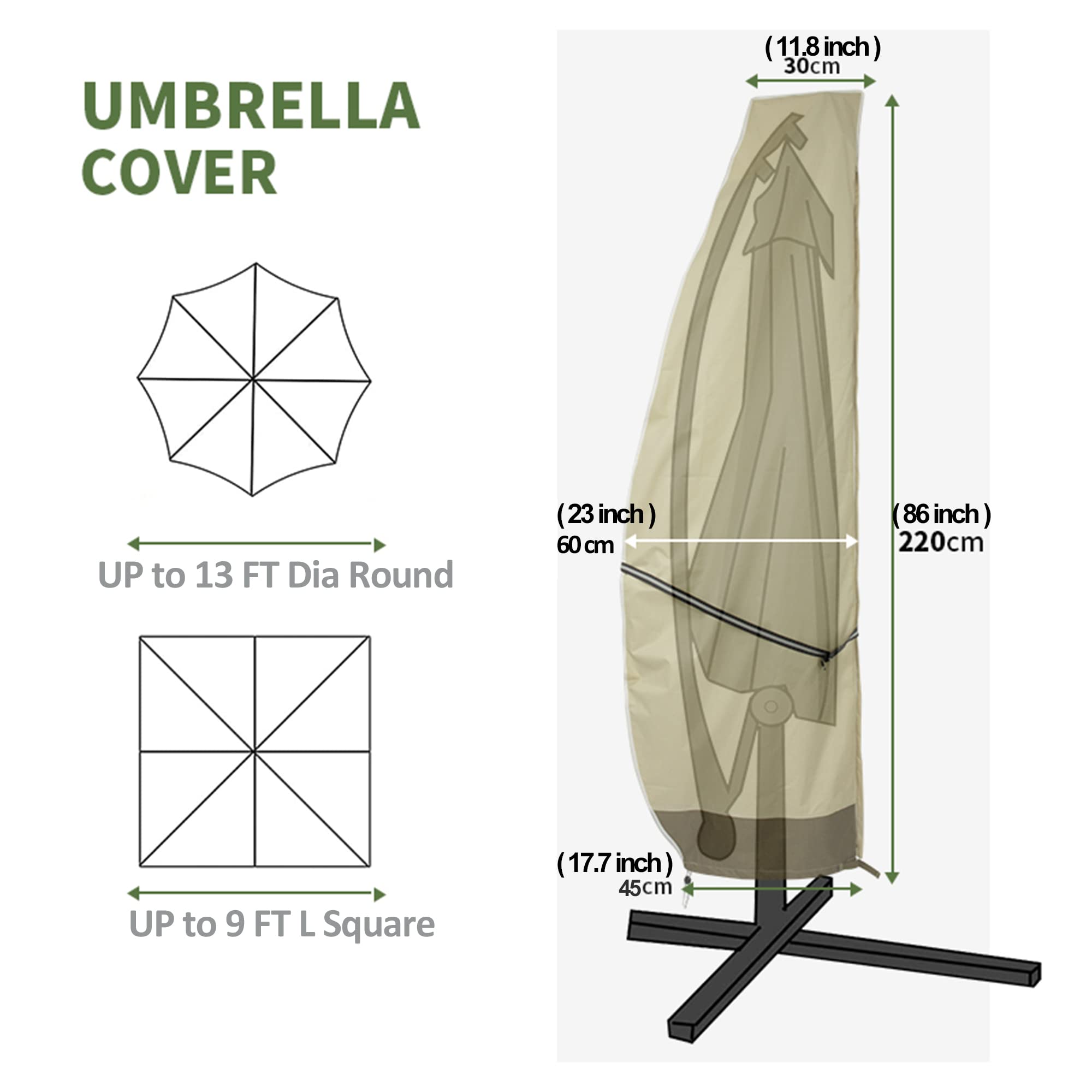 Outdoor Patio Banana Umbrella 600D Waterproof Cover for 9-13 FT Offset Cantilever Banana Umbrella (Beige)