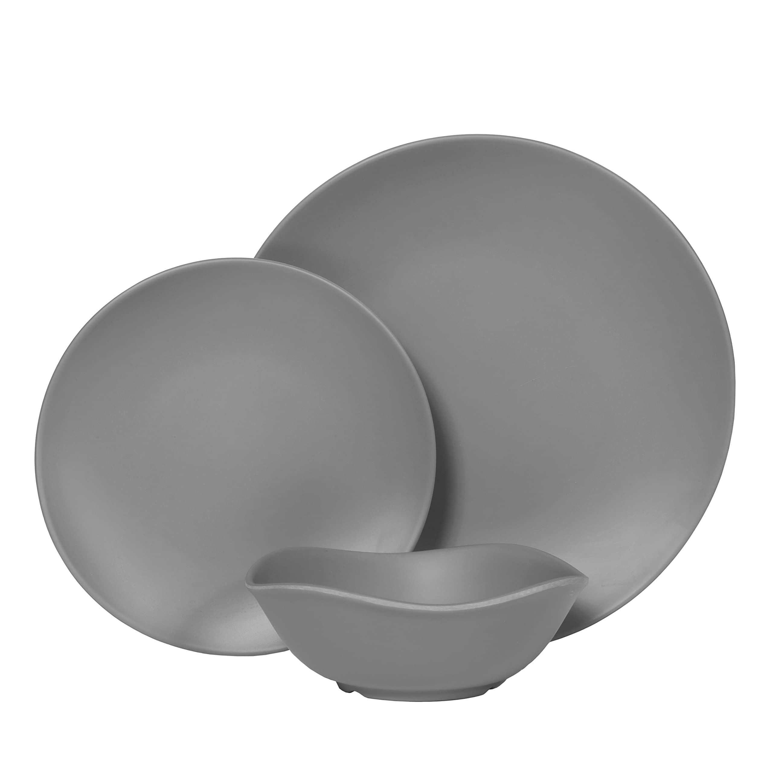 Irregular Melamine Dinnerware Sets-12 Piece Plates and Bowls Sets,Indoors and Outdoors Dinnerware,Service for 4,Dishwasher Safe,Grey