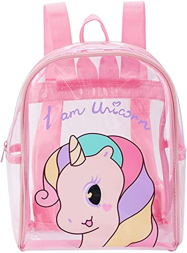 VALICLUD Unicorn Backpack See Through Backpack Unicorn Clear Bag Pink Clear Backpack Clear Mini Backpack Casual Daypacks Festival Bag for Girls