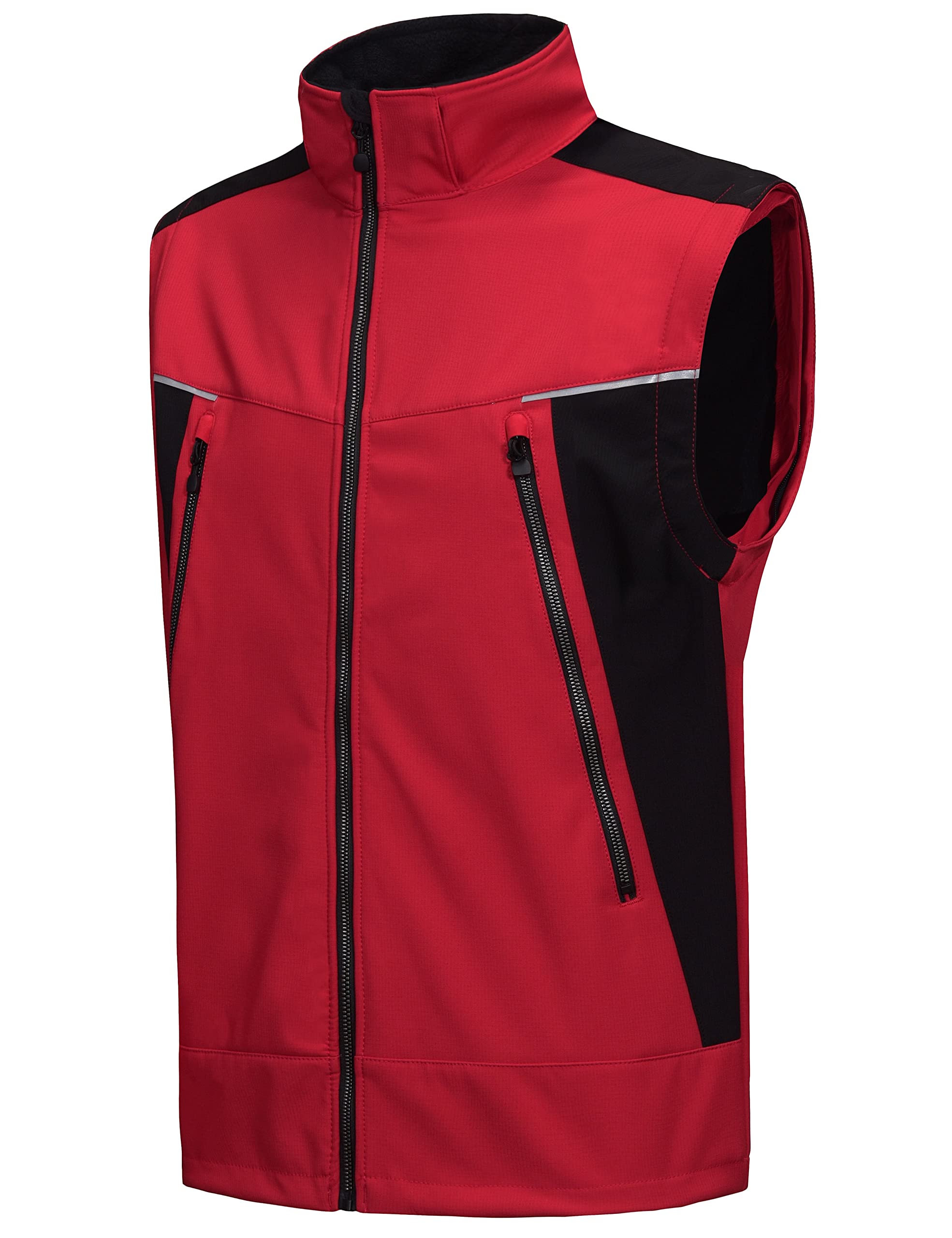 Little Donkey Andy Men's Waterproof Softshell Jacket with Detachable Sleeves and Hood, Fleece Mountain Ski Snow Rain Coat Red Size L