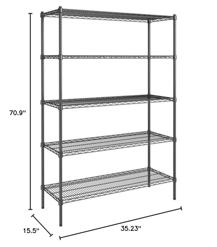 hiLISS Black 5-Tier Metal Adjustable Freestanding Garage Storage Wire Shelving Unit (35.23 in. W x 70.9 in. H x 15.55 in. D)Q