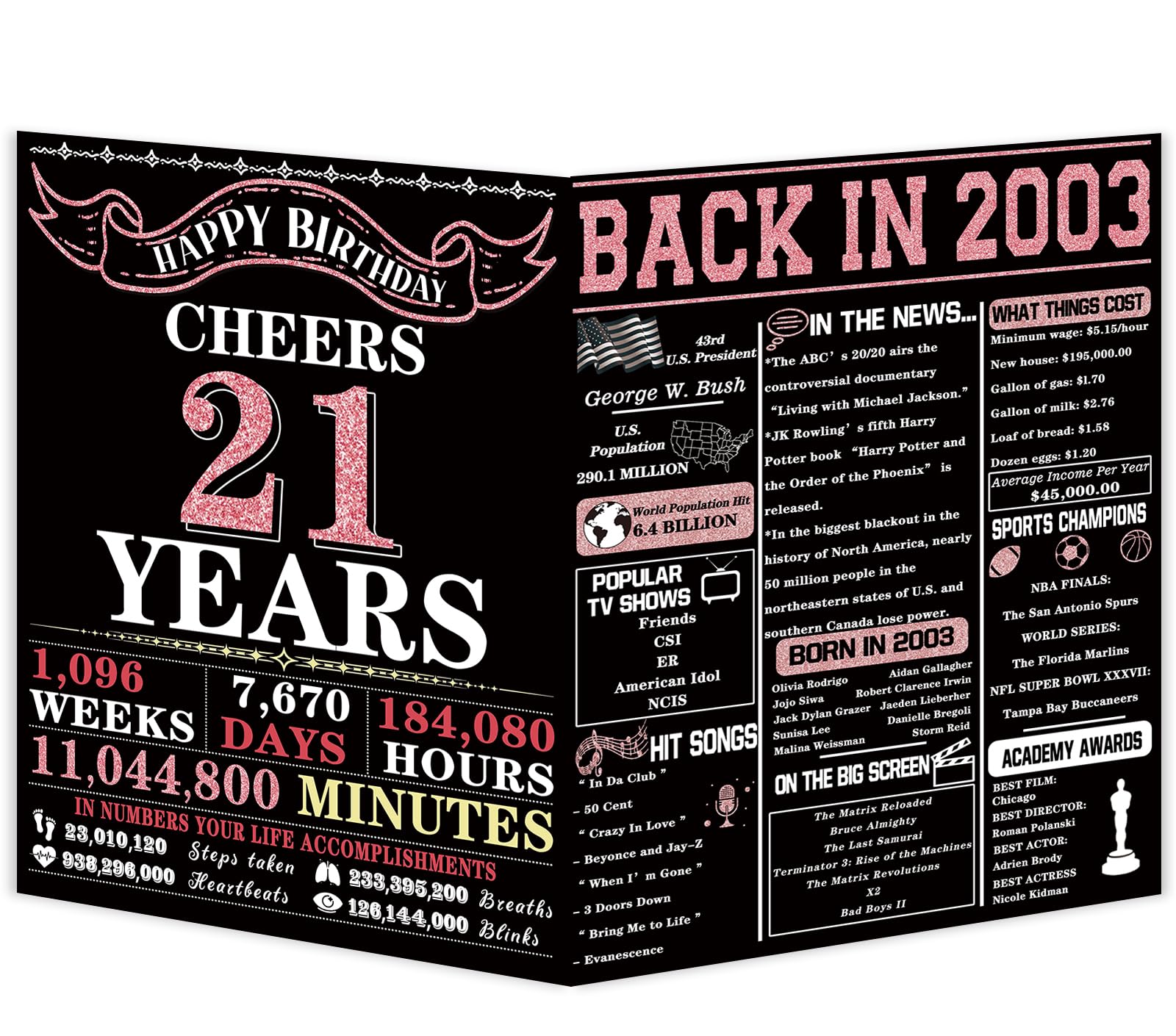 YiKaLus Cool 21st Birthday Gift Card for Him Her, Happy 21 Year Old Bday Gift Ideas for Women Men, Back In 2003 Party Decorations