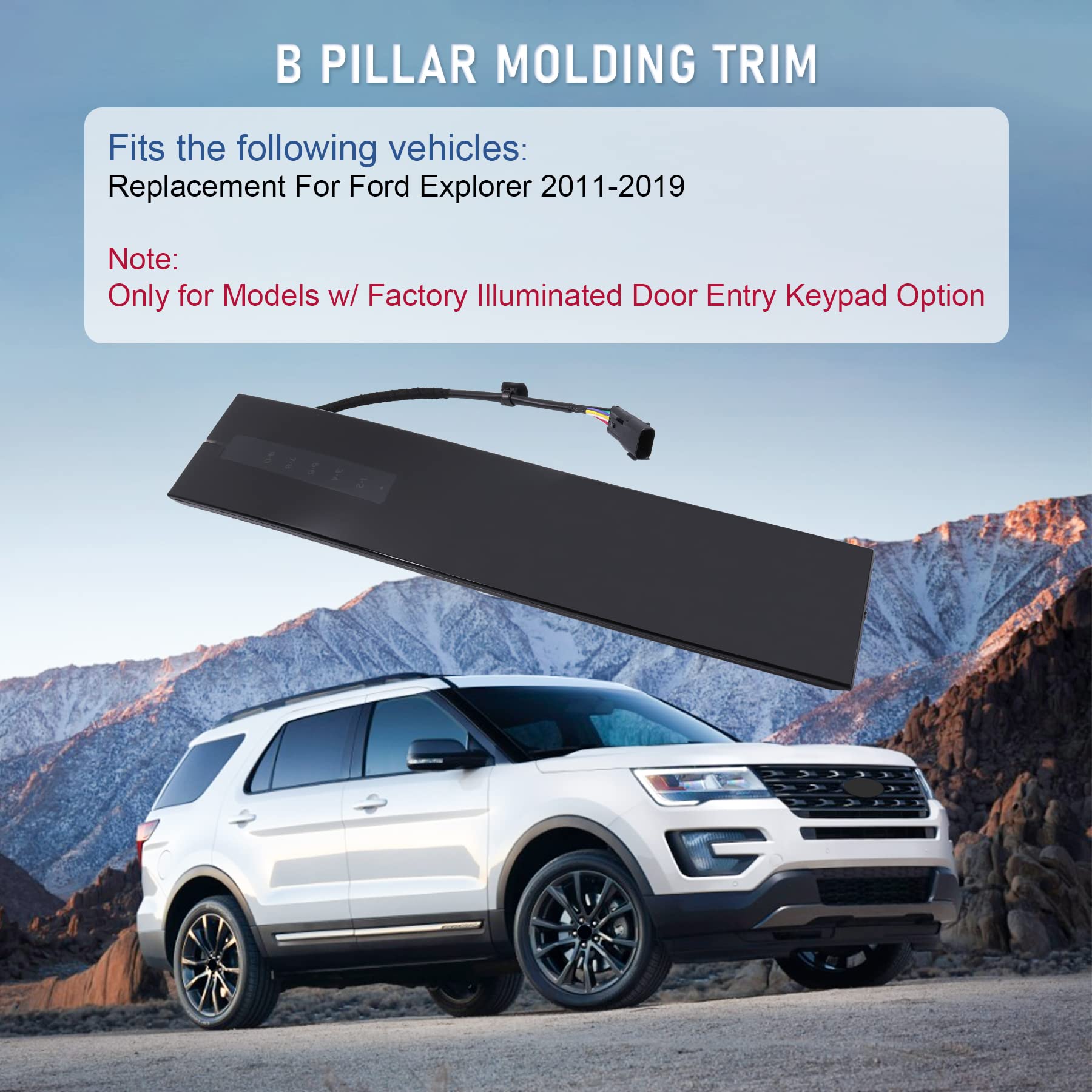 JDMSPEED New B Pillar Molding Trim with Door Entry Keypad Replacement for Ford Explorer 2011-2019 Replaces DB5Z-7820555-AC Door Pillar Applique Driver Front LH Side Left Outer