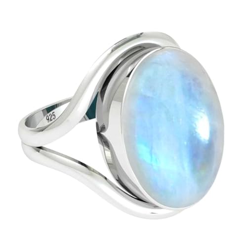 JEWELOPORIUM White Rainbow Moonstone Genuine 925 Silver Ring for Women Gemstone Handmade Silver Ring Size 8 Birthday Gift Cocktail Jewelry