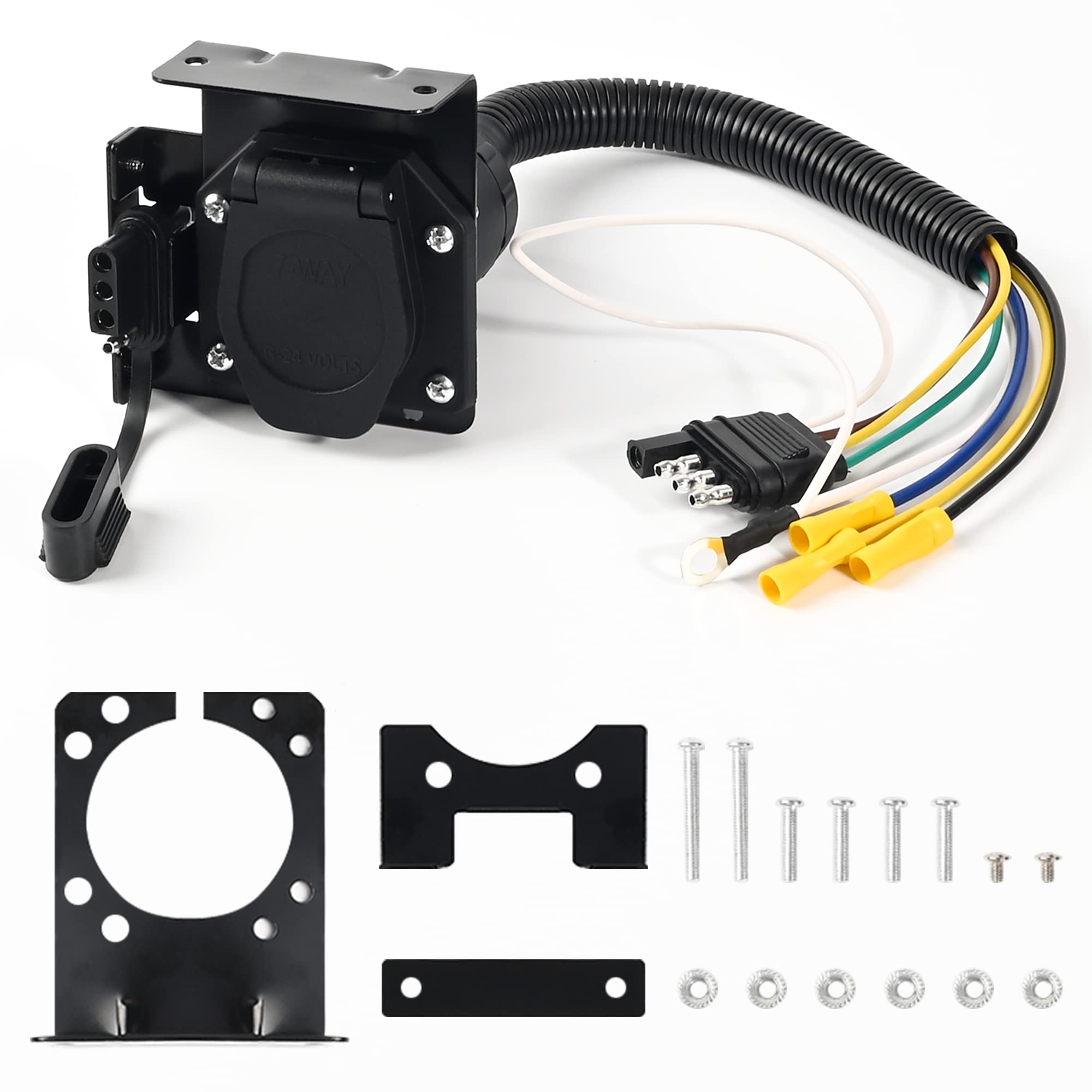 ikare 4-Way to 7-Way RV Blade and 4-Way Flat Female Trailer Wiring Adapter Connector Kit