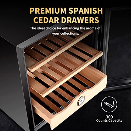 VINERIE Cigar Humidor 50L with Temperature Control System, Cooler for 300 Counts with Digital Hygrometer, Spanish Cedar Lined Great Gift for Father