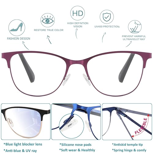 JCUANGR Oversized Reading Glasses For Women Fashion Cat Eye Blue Light Blocking Big Frame Stylish Cheaters Designer Lightweigth Womens Metal Readers Large Ladies Computer Wide Reader Eyewear +2.0
