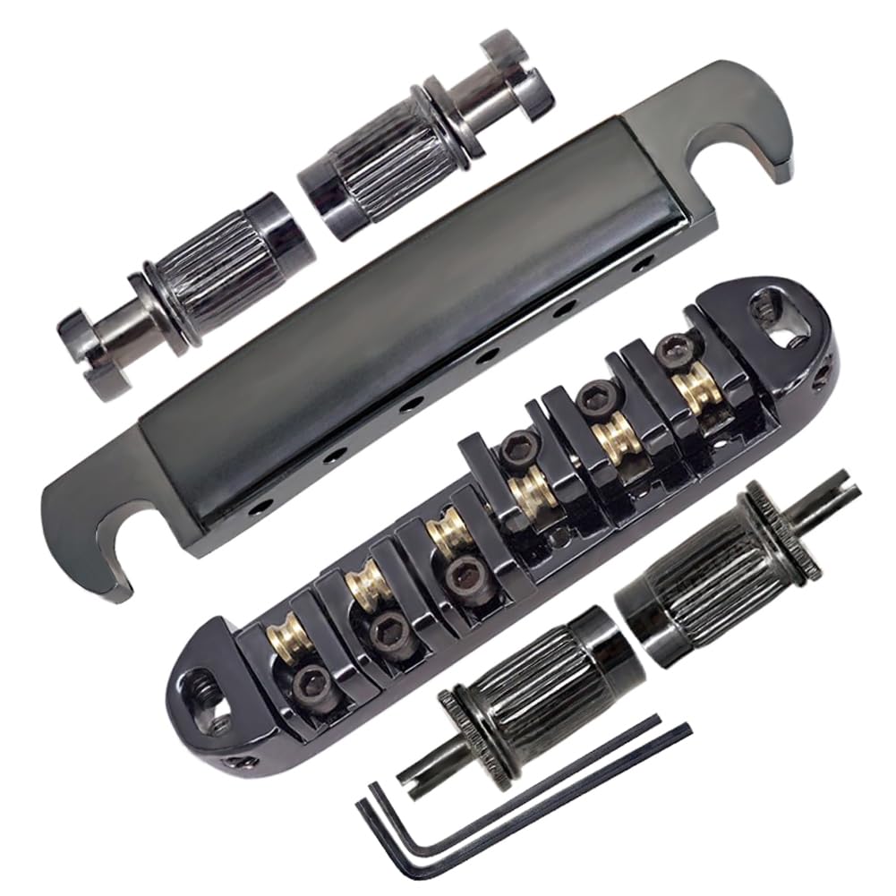 JD.Moon Roller Saddle Bridge ABR-1 Tune-o-matic Bridge Tailpiece Bridge For Les Paul Guitar (Black)